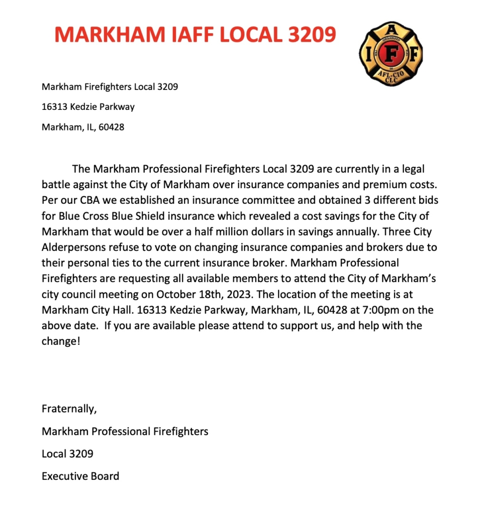 Markham Firefighters City Council Meeting – Associated Fire Fighters of ...